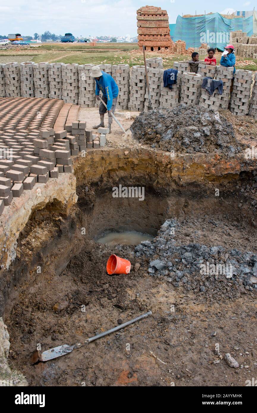 Man making bricks out of clay on the outskirts of Antananarivo, the ...