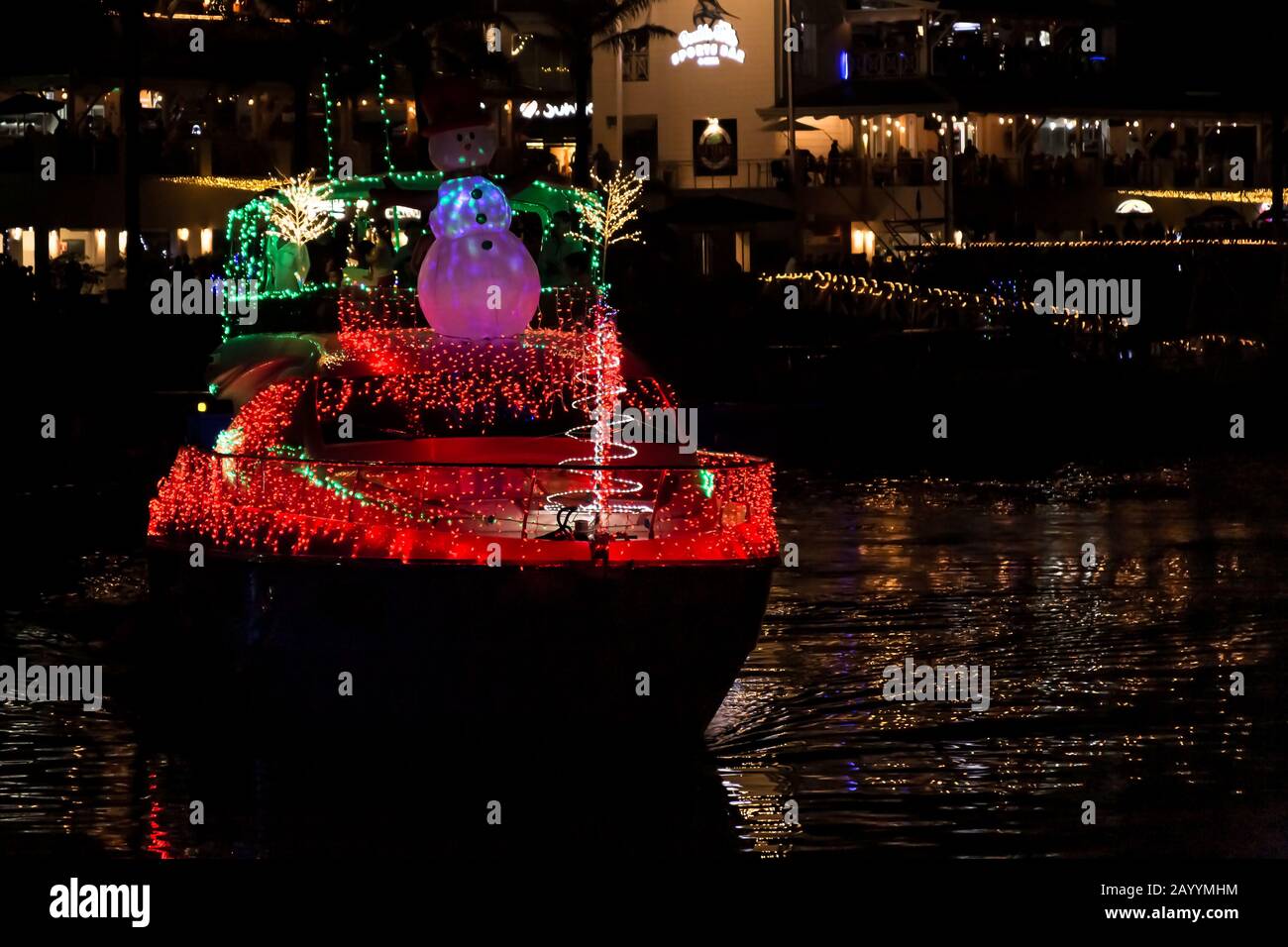 Boat decorated with red and snowman at the annual Bright Lights ...
