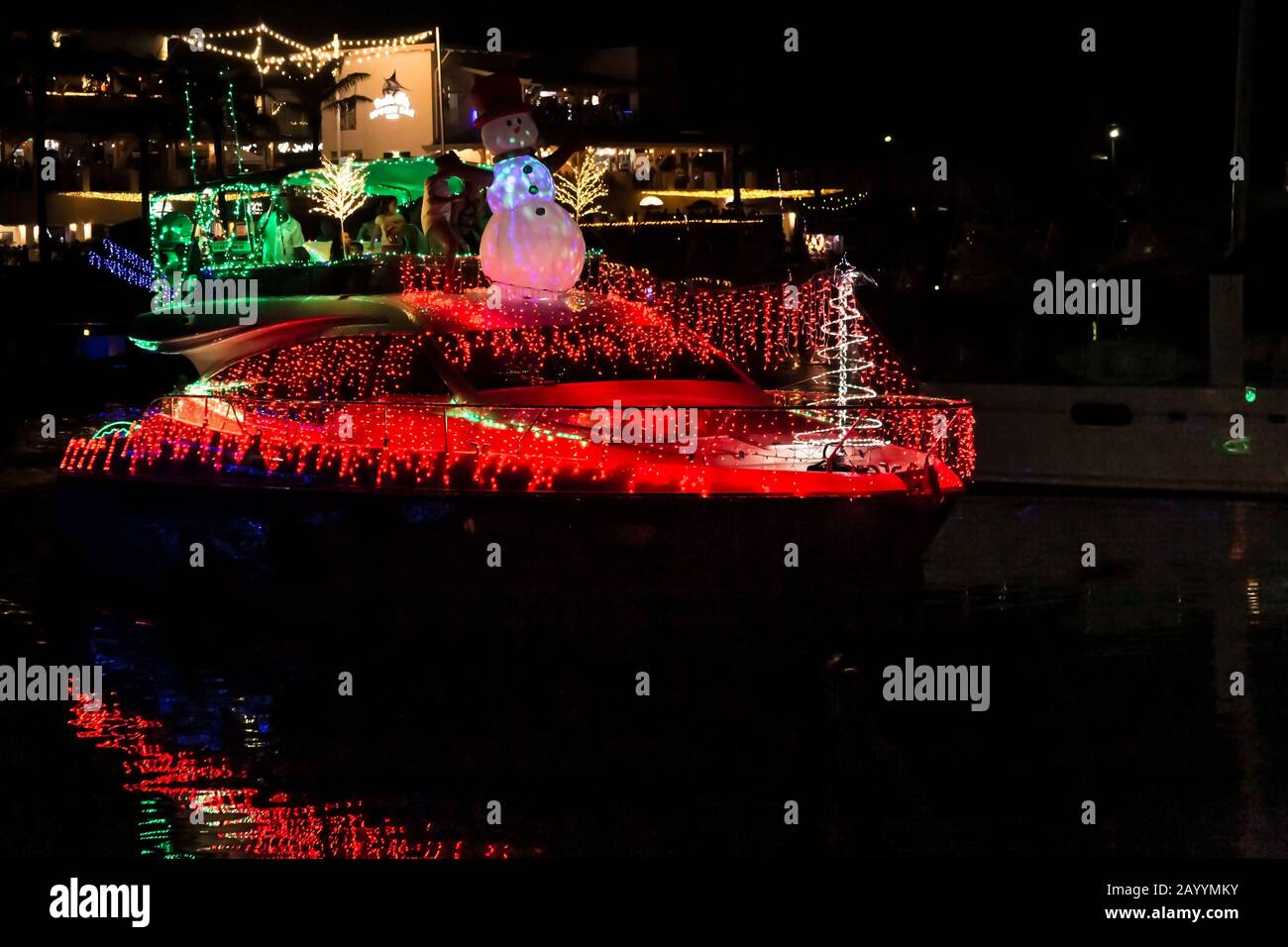 Boat decorated with red and snowman at the annual Bright Lights ...