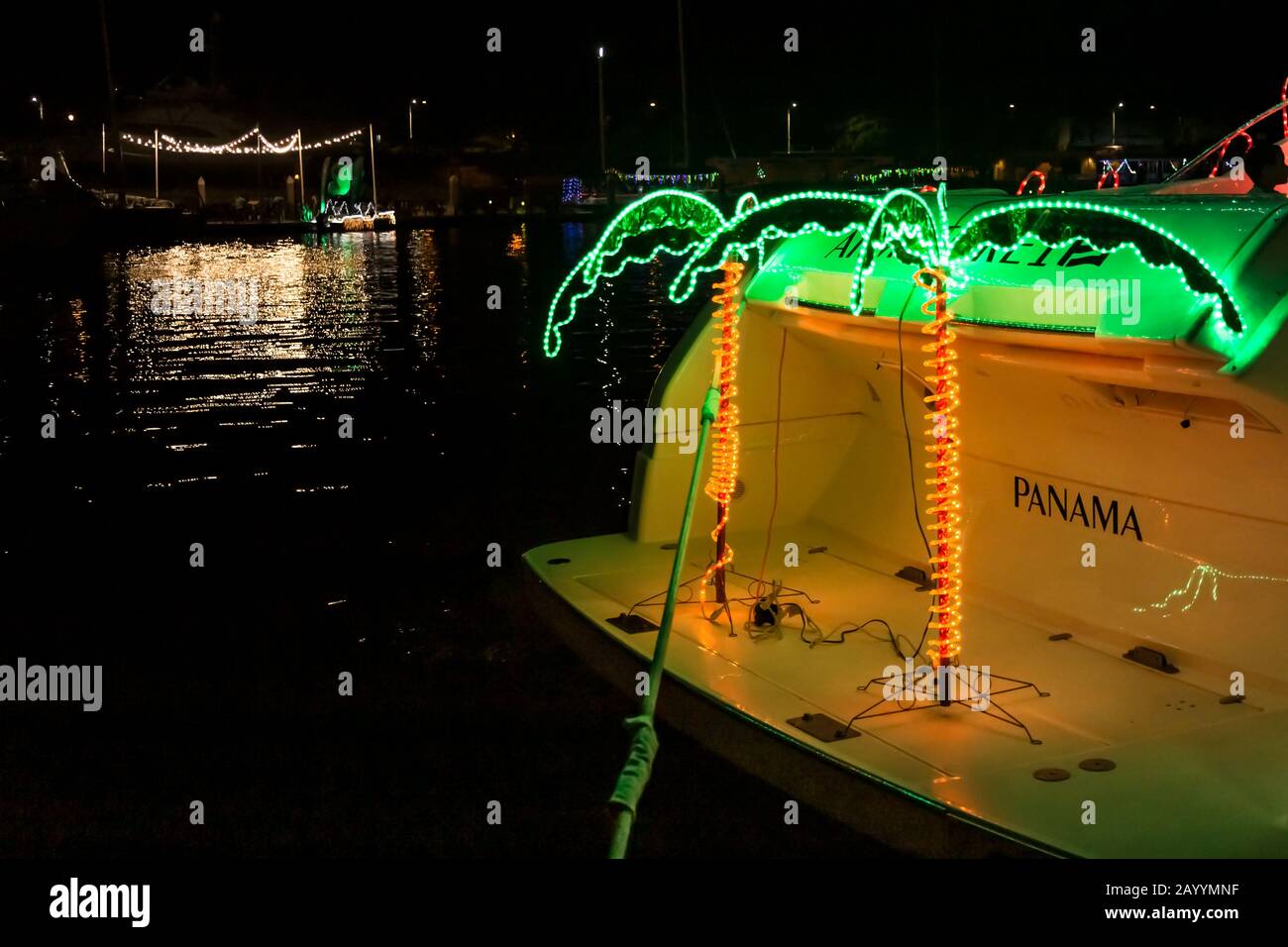 Boat decorated with palm trees at the annual Bright Lights Christmas ...