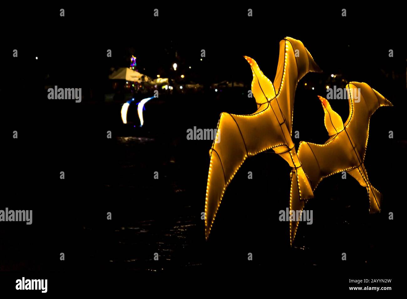 Light-up yellow birds at the annual Bright Lights Christmas Parade in ...