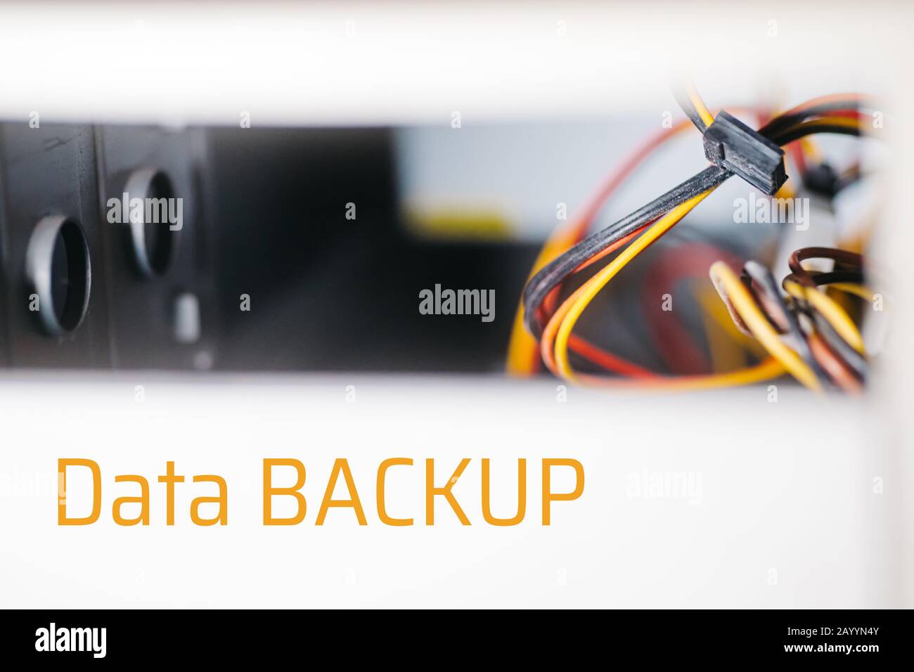 Text TIME TO UPGRADE . Cables on back of system unit desktop computer ...