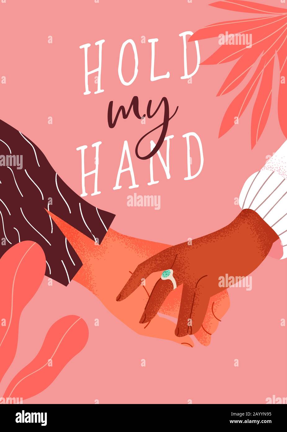 Hold My Hand Typography Text Quote Greeting Card Of Man And Woman Couple Holding Hands Romantic