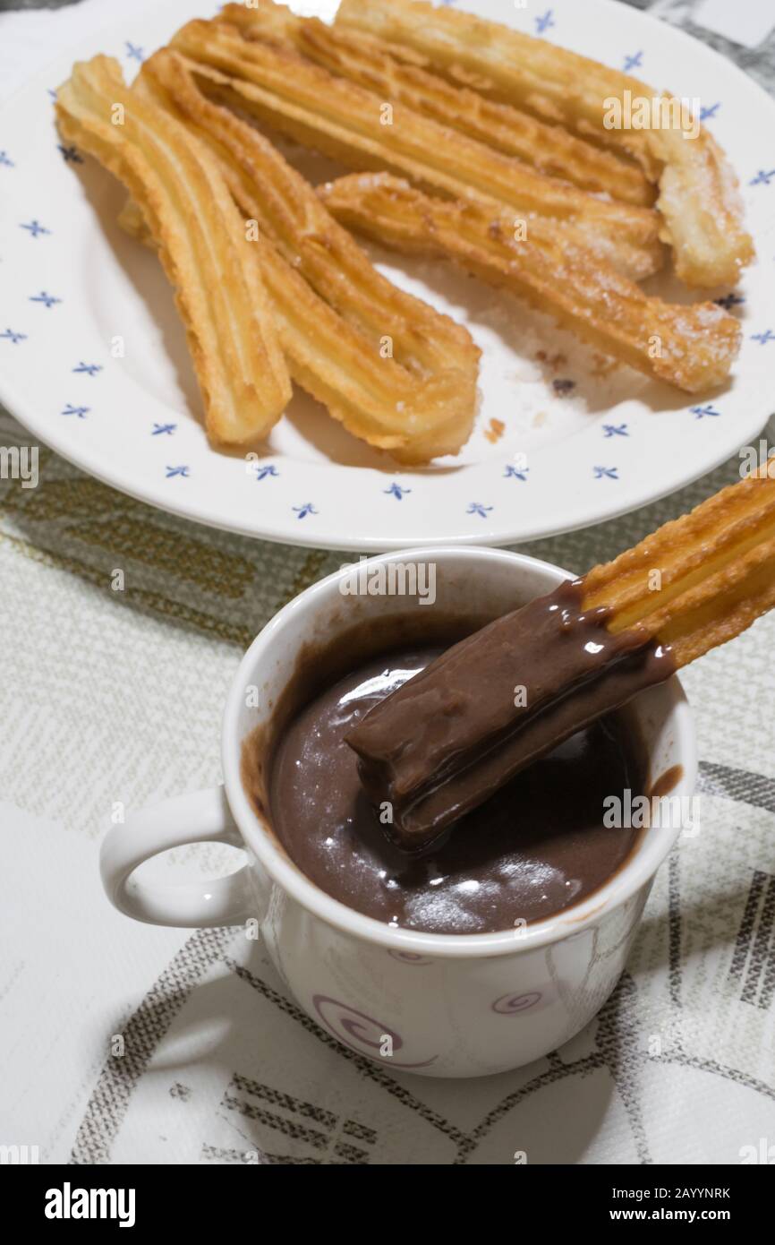 churros with chocolate. Typical Spanish snack Stock Photo - Alamy