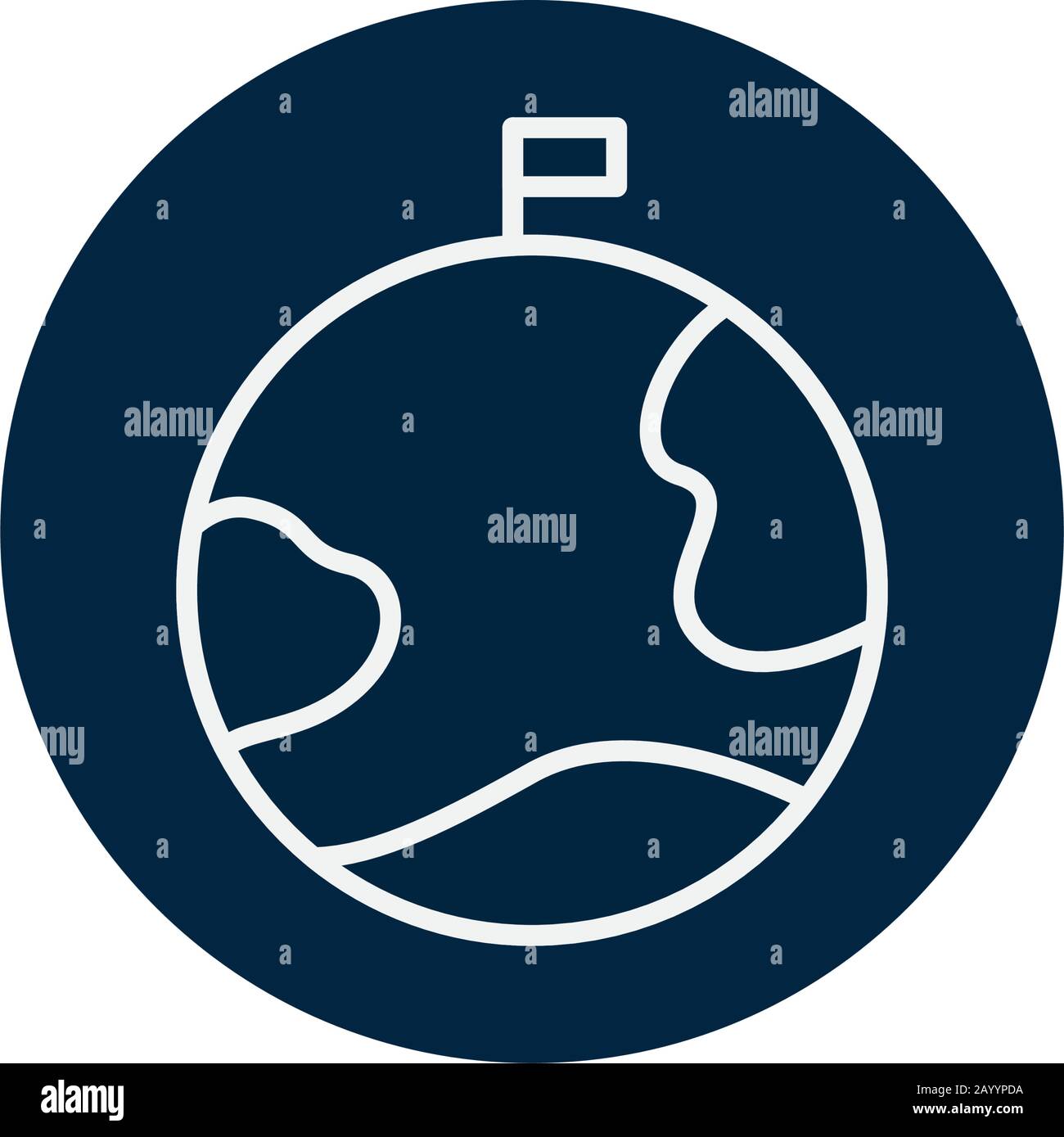 Flag over planet line block style icon of Space futuristic cosmos ...