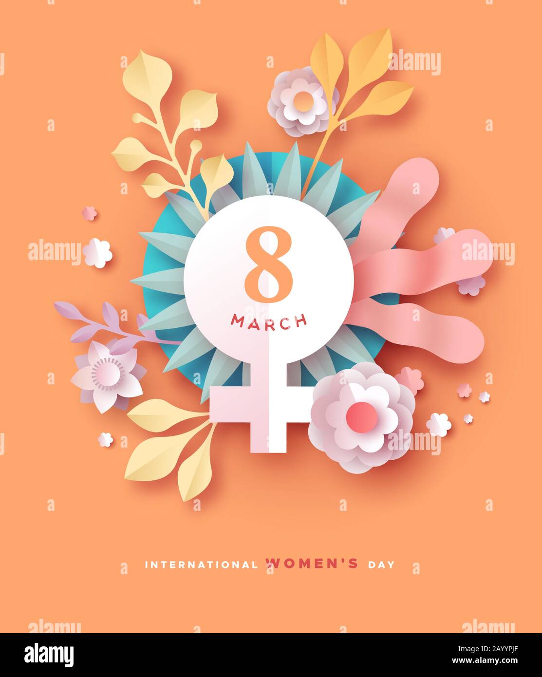 Happy Women Day 8th March holiday illustration. 3D papercut spring ...