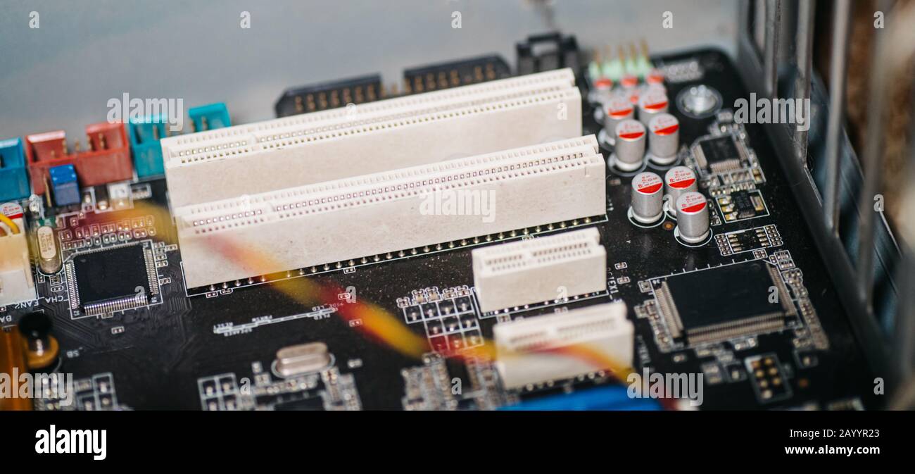 Maintenance update system upgrate concept. Empty gaps on motherboard ...