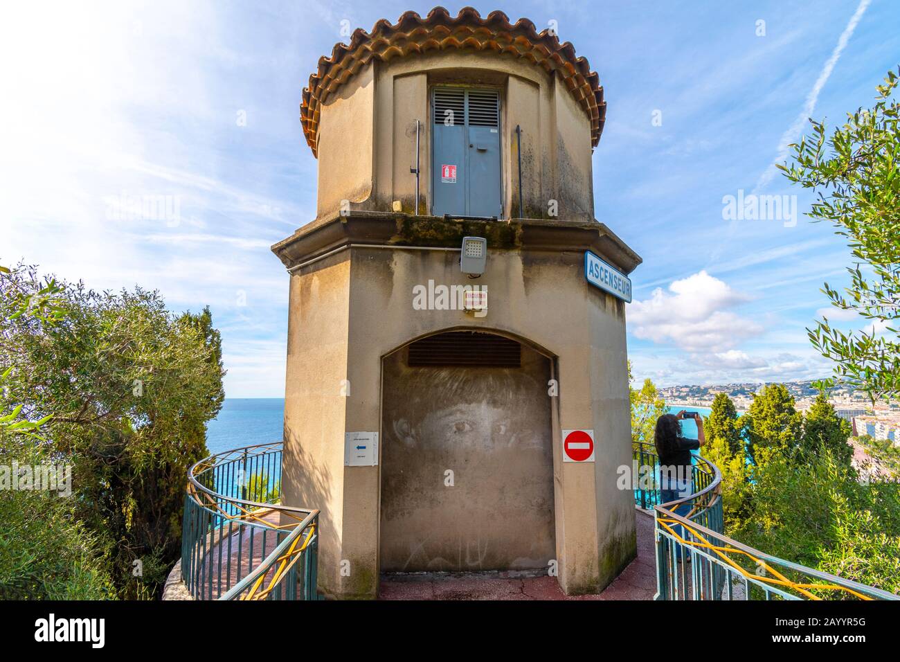 The top level reached by the elevator lift on Castle Hill in Nice ...