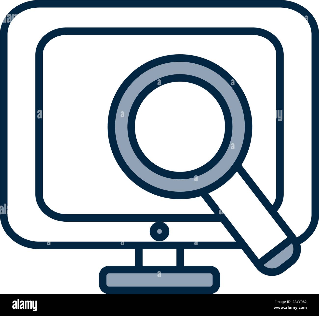 Computer and lupe half line half color style icon design, Digital technology communication ...