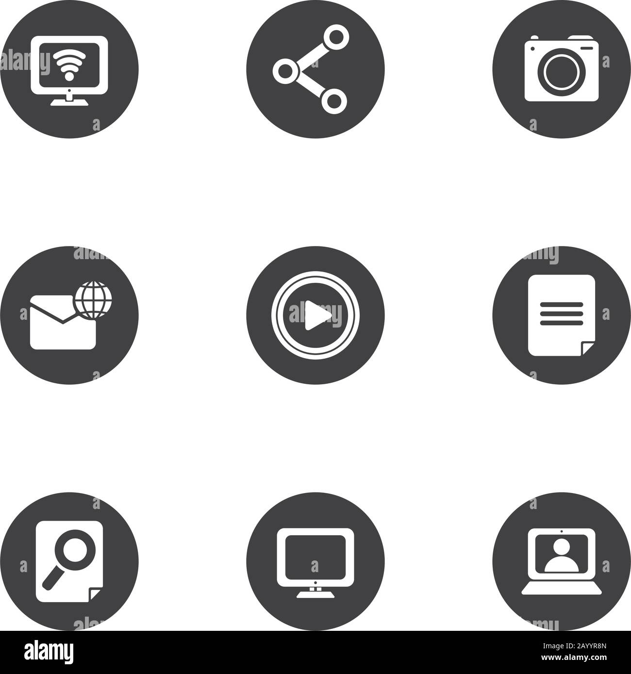 Block flat style icon set design, Social media multimedia communication ...