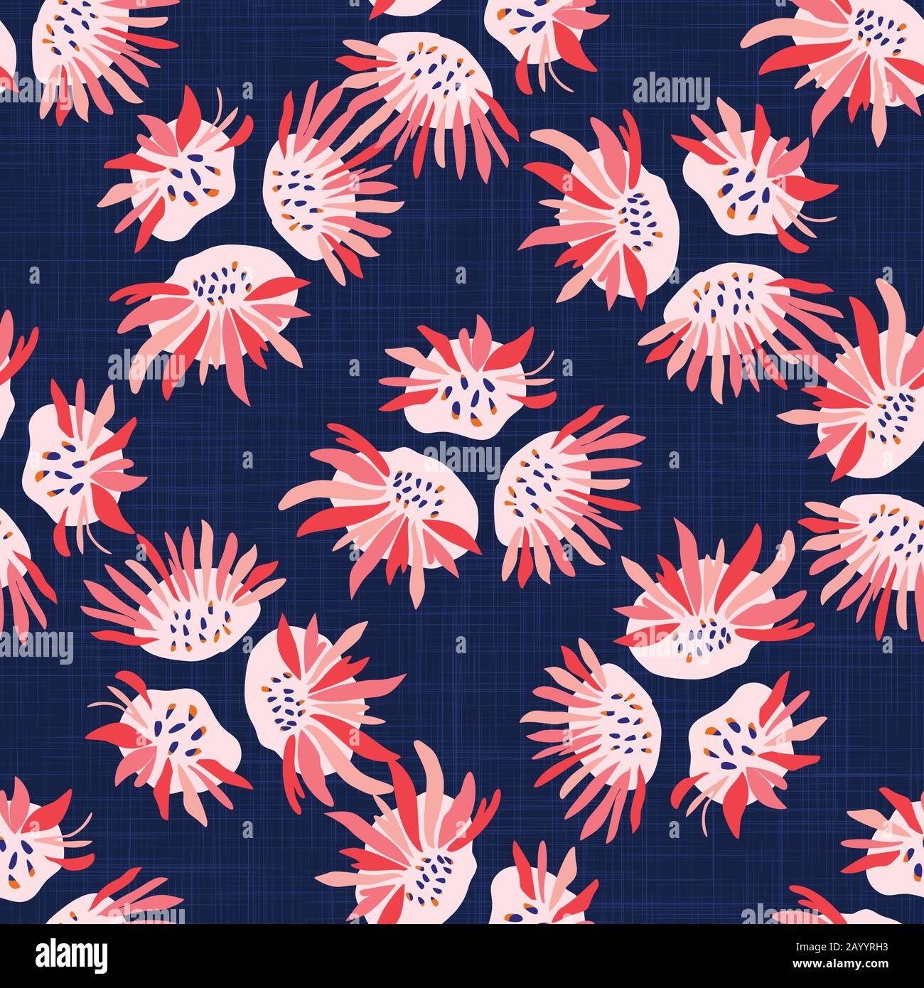 Hand Painted Bold Summer Bloom Floral Motif Seamless Pattern. Classic ...