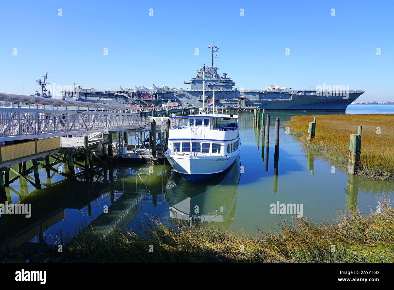 CHARLESTON, SC -21 NOV 2019- View of the USS Yorktown, a historic ...