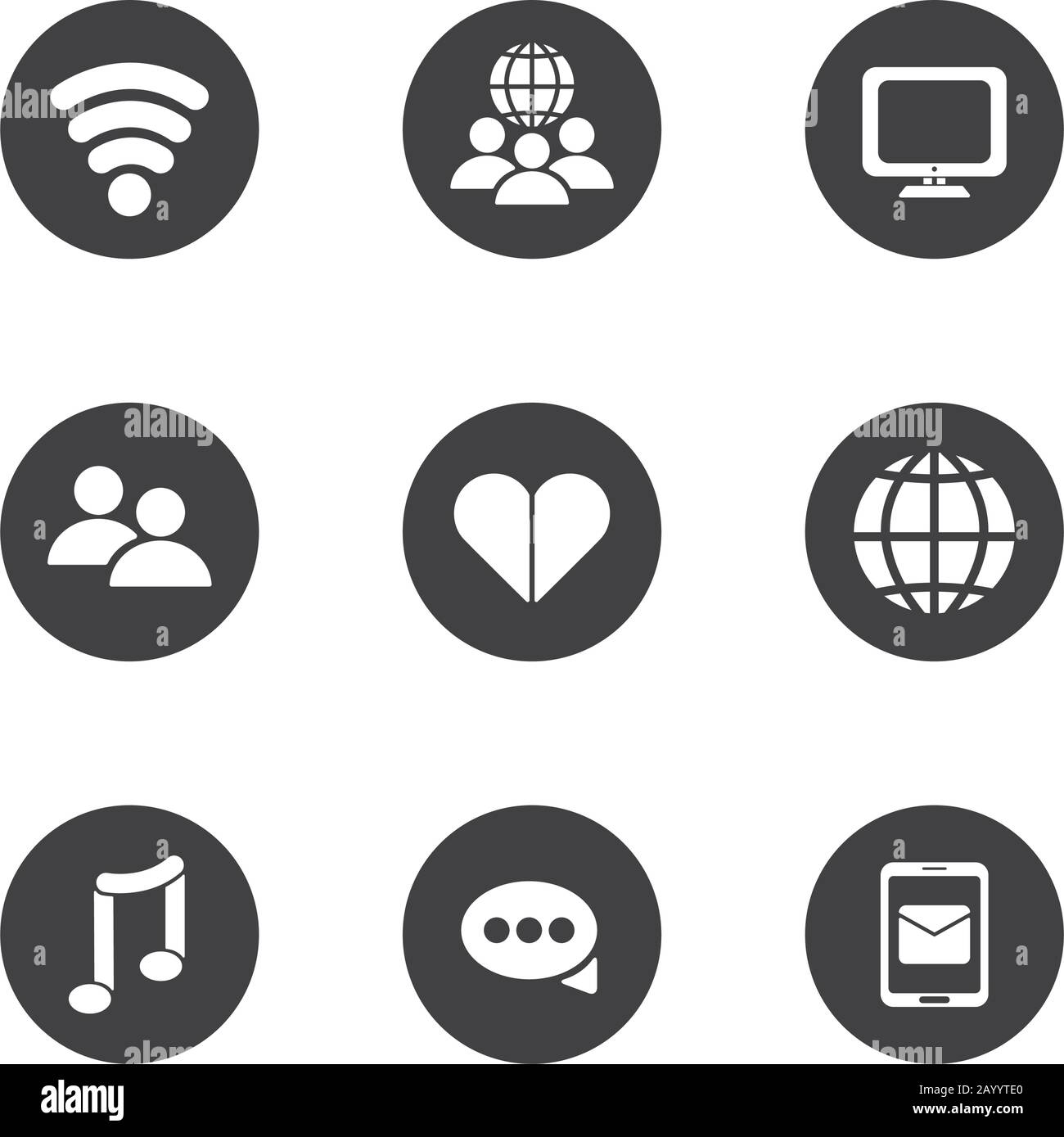 Block flat style icon set design, Social media multimedia communication ...