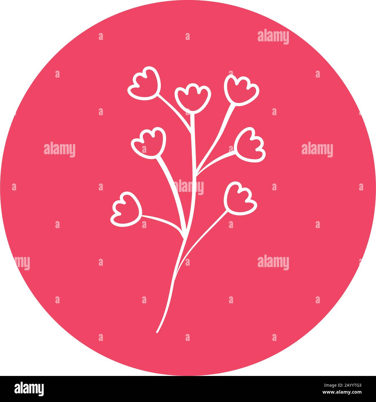 Flower inside pink circle line block style icon design, floral nature ...