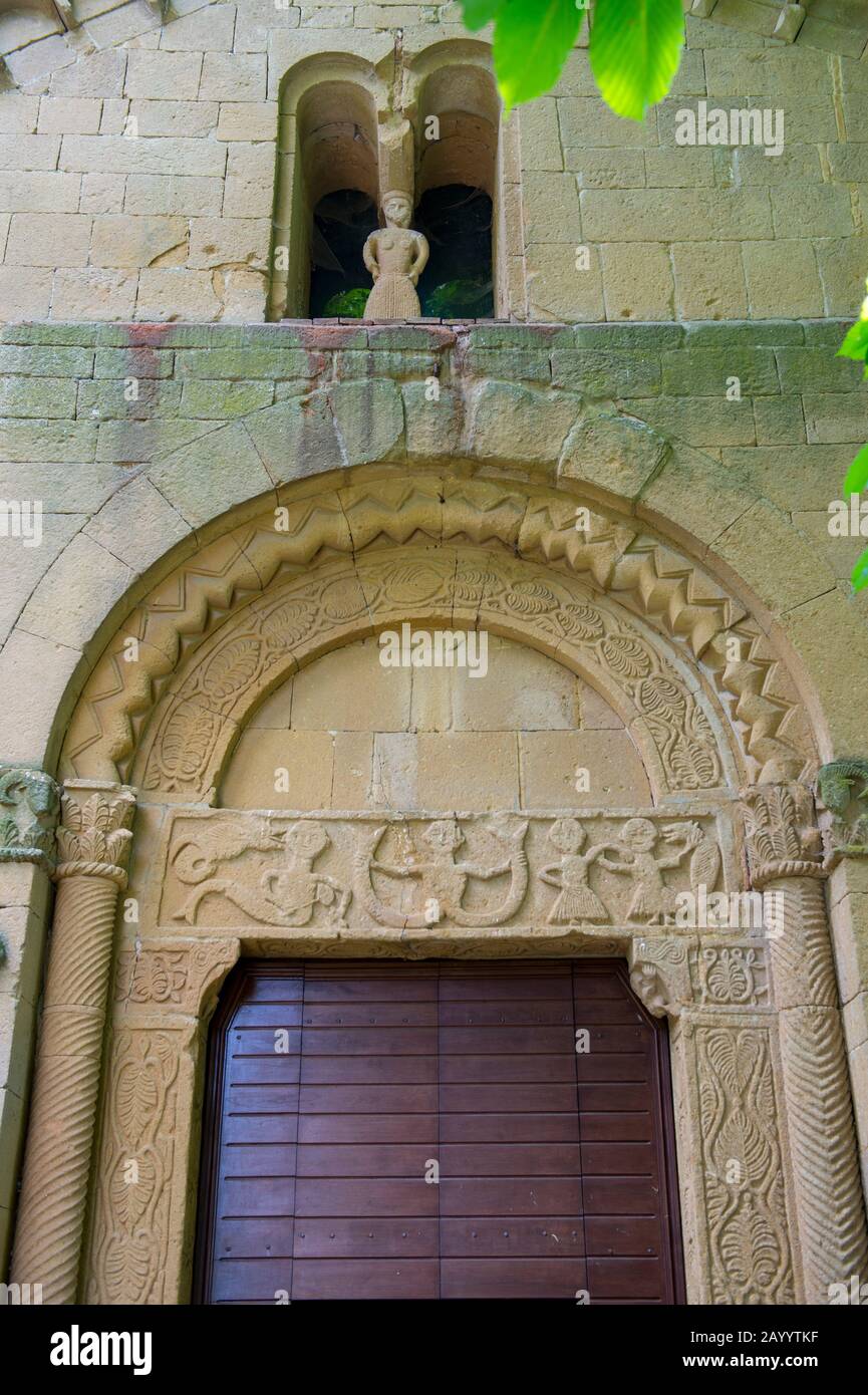 Door of the old Romanesque church in the Val d'Orcia outside of Pienza ...