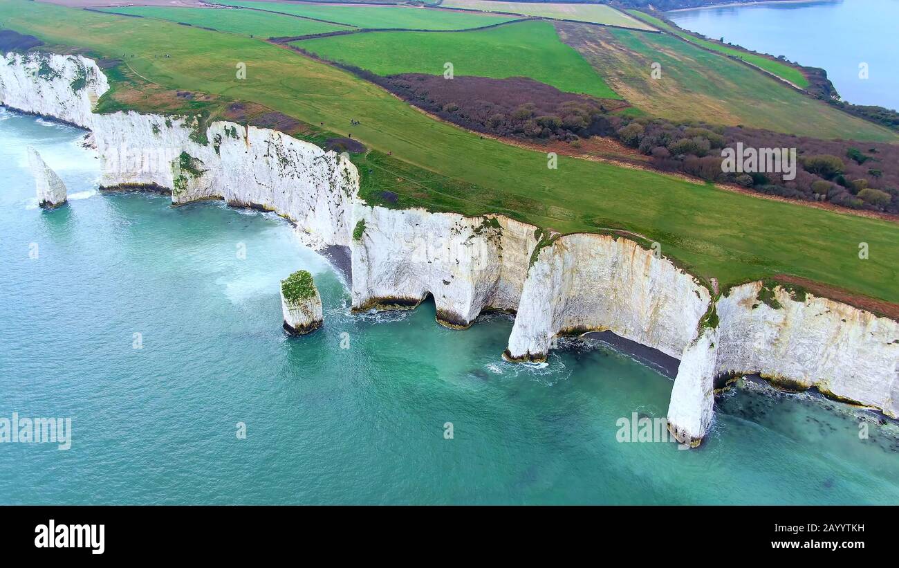 Spectacular aerial view over Old Harry Rocks in England Stock Photo - Alamy