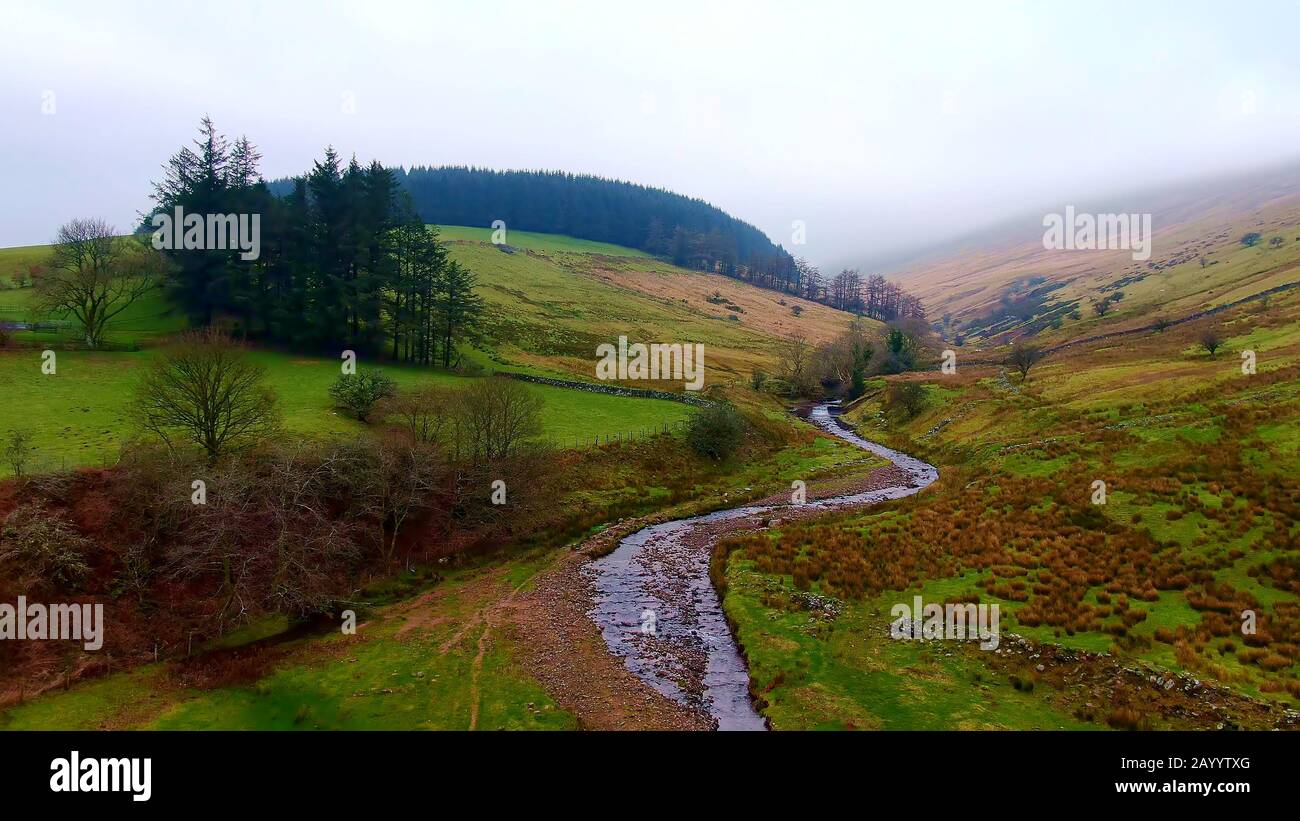 Awesome landscape of Brecon Beacons National Park in Wales - aerial ...