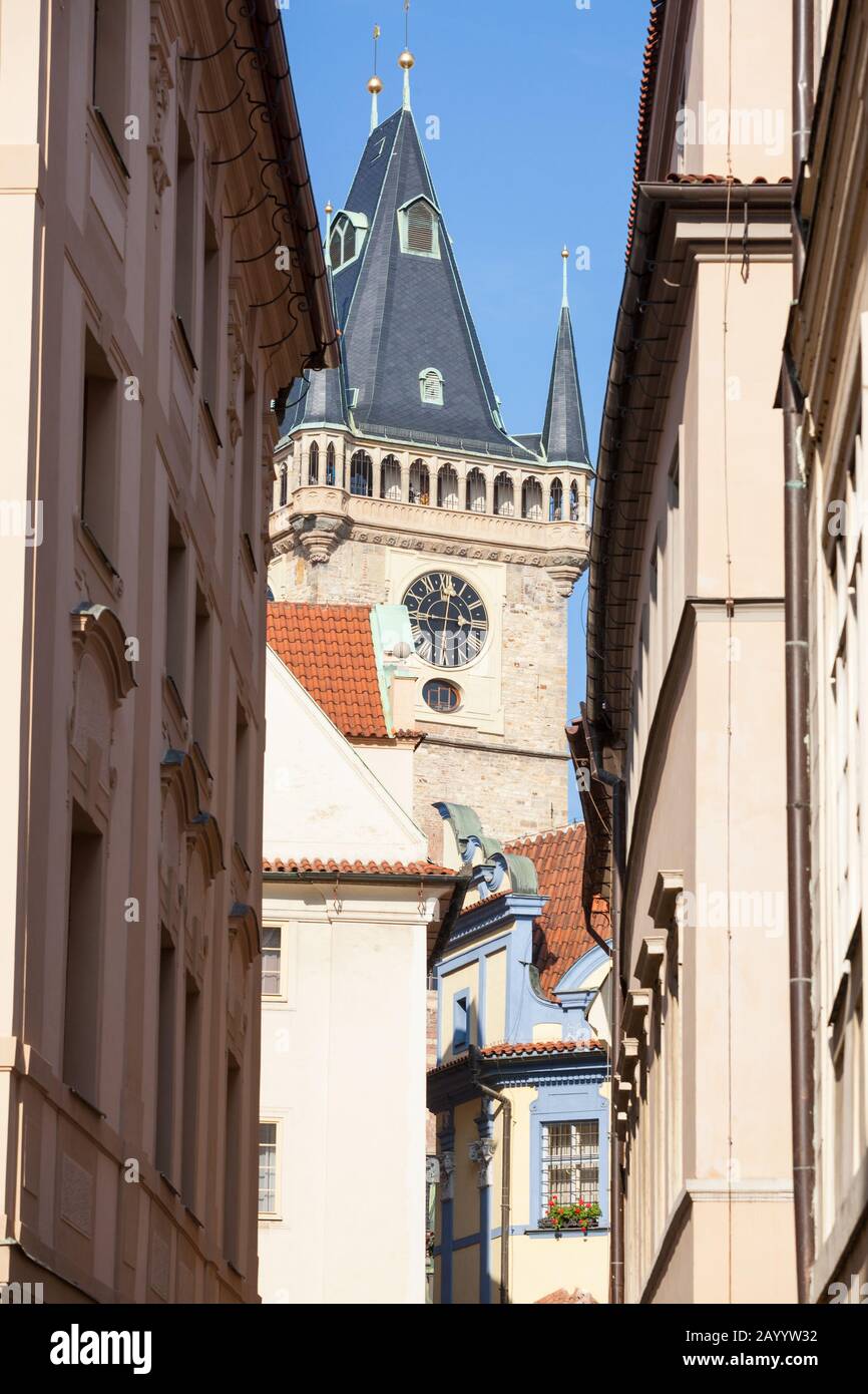 Clock tower of Old Town Hall, a major landmark of Prague, Czech ...