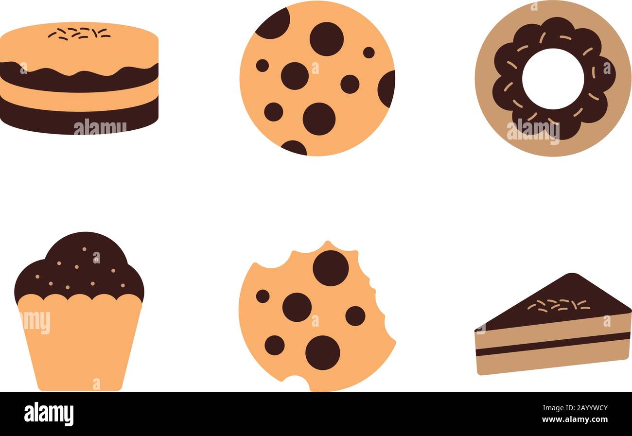 Sweet food flat style icon set design, dessert delicious sugar snack ...