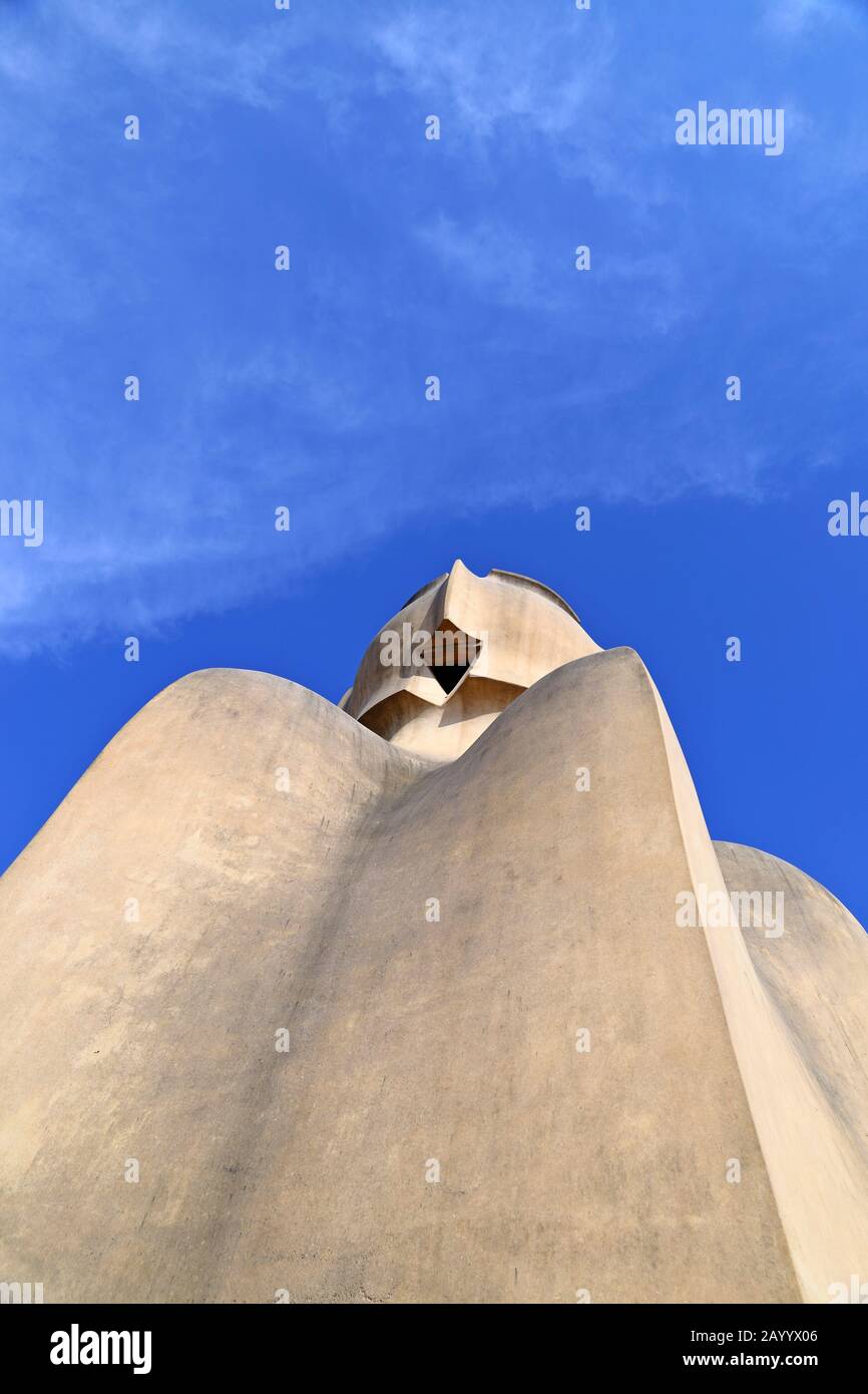 Chimneys of Casa Mila also known La Pedrera house designed by Antoni ...