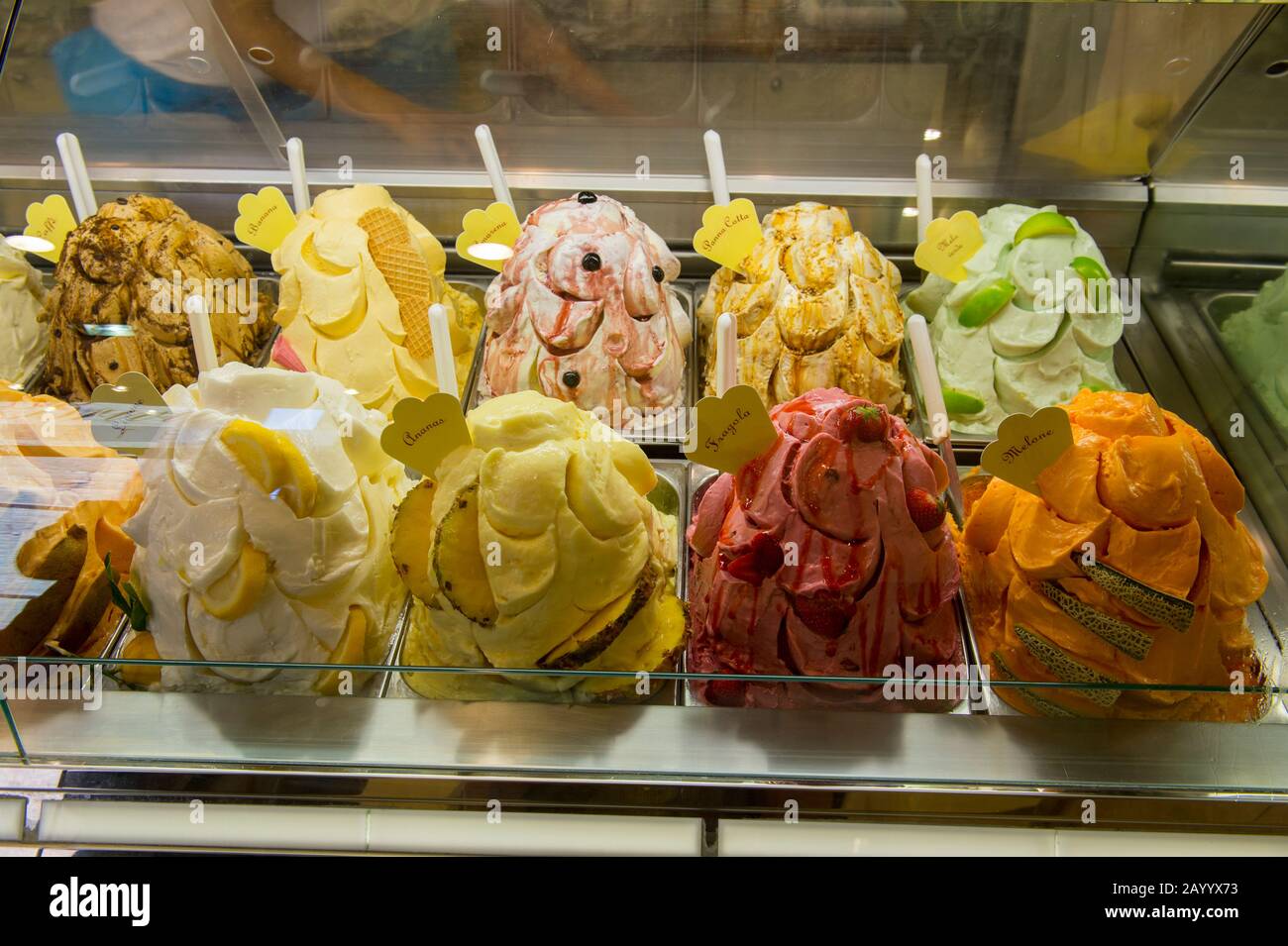 Italian gelato store display in Siena, Tuscany, central Italy Stock ...