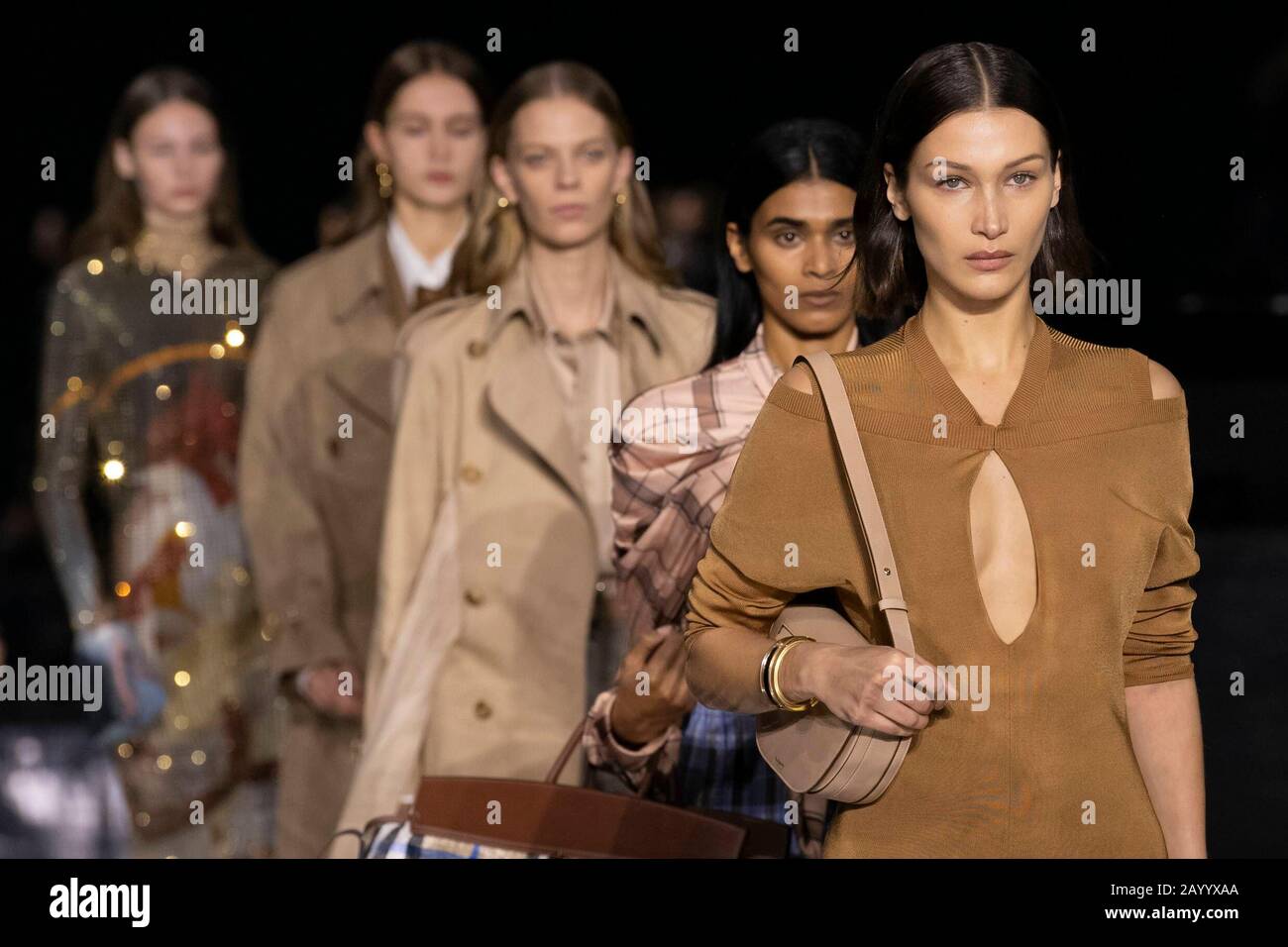 Bella Hadid at BURBERRY AW20 Runway during London Fashion Week February ...