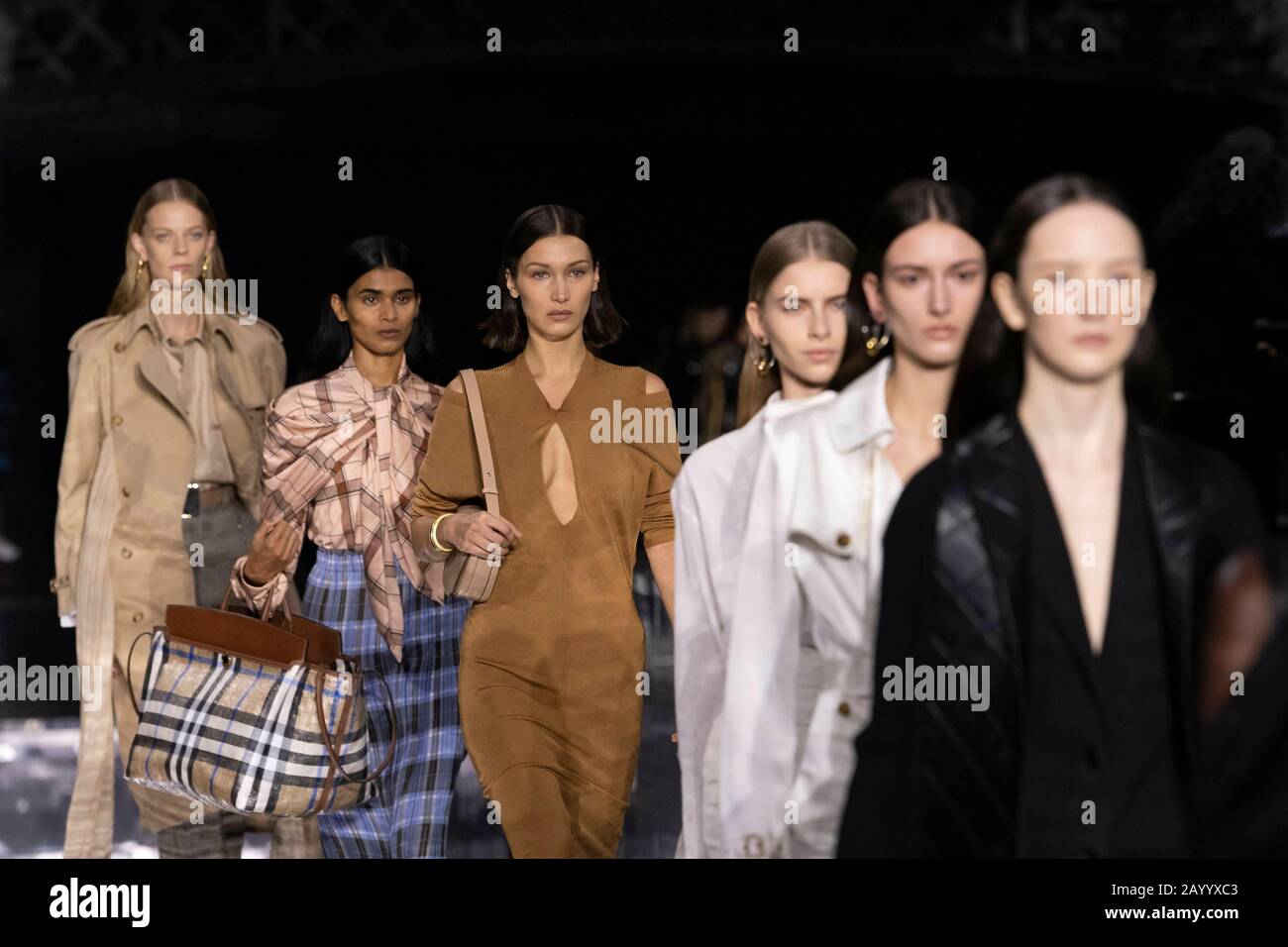 Bella Hadid at BURBERRY AW20 Runway during London Fashion Week February ...