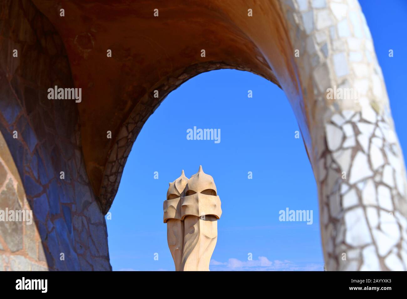 Chimneys of Casa Mila also known La Pedrera house designed by Antoni ...