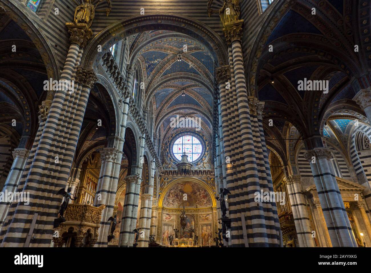 Interior with the rose window of the Siena Cathedral di Santa Maria ...