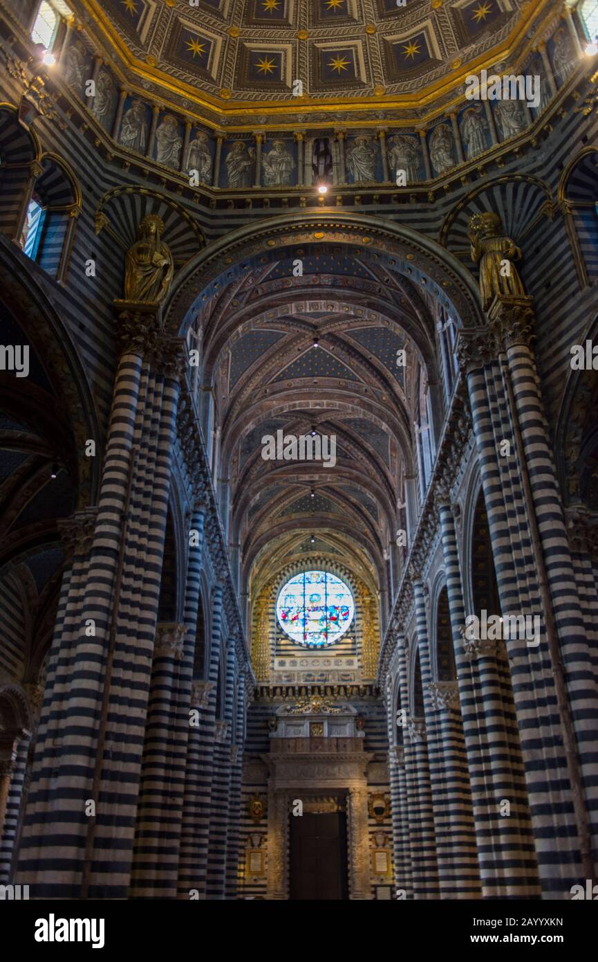 Interior with the rose window of the Siena Cathedral di Santa Maria ...