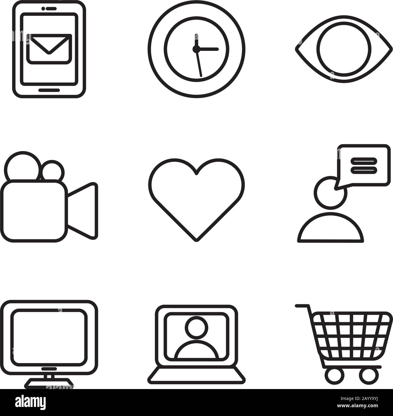 Line style icon set design, Social media multimedia communication ...