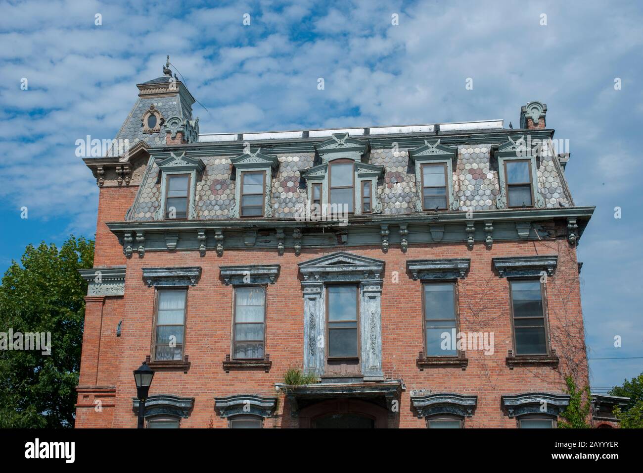 A brick house along Warren Street in the town of Hudson on Hudson River ...