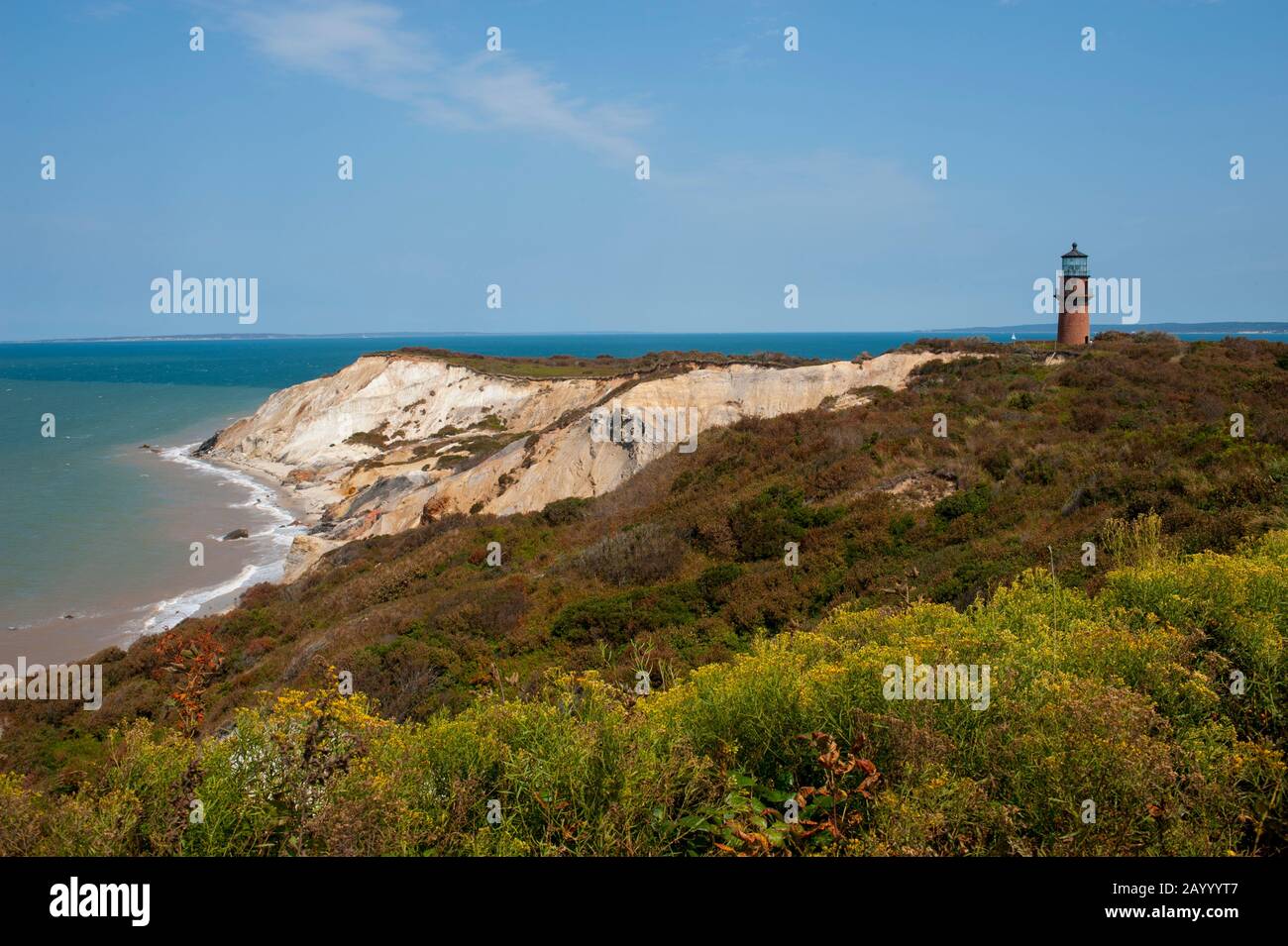 View of the Gay Head cliffs and lighthouse at Aquinnah on Martha’s ...
