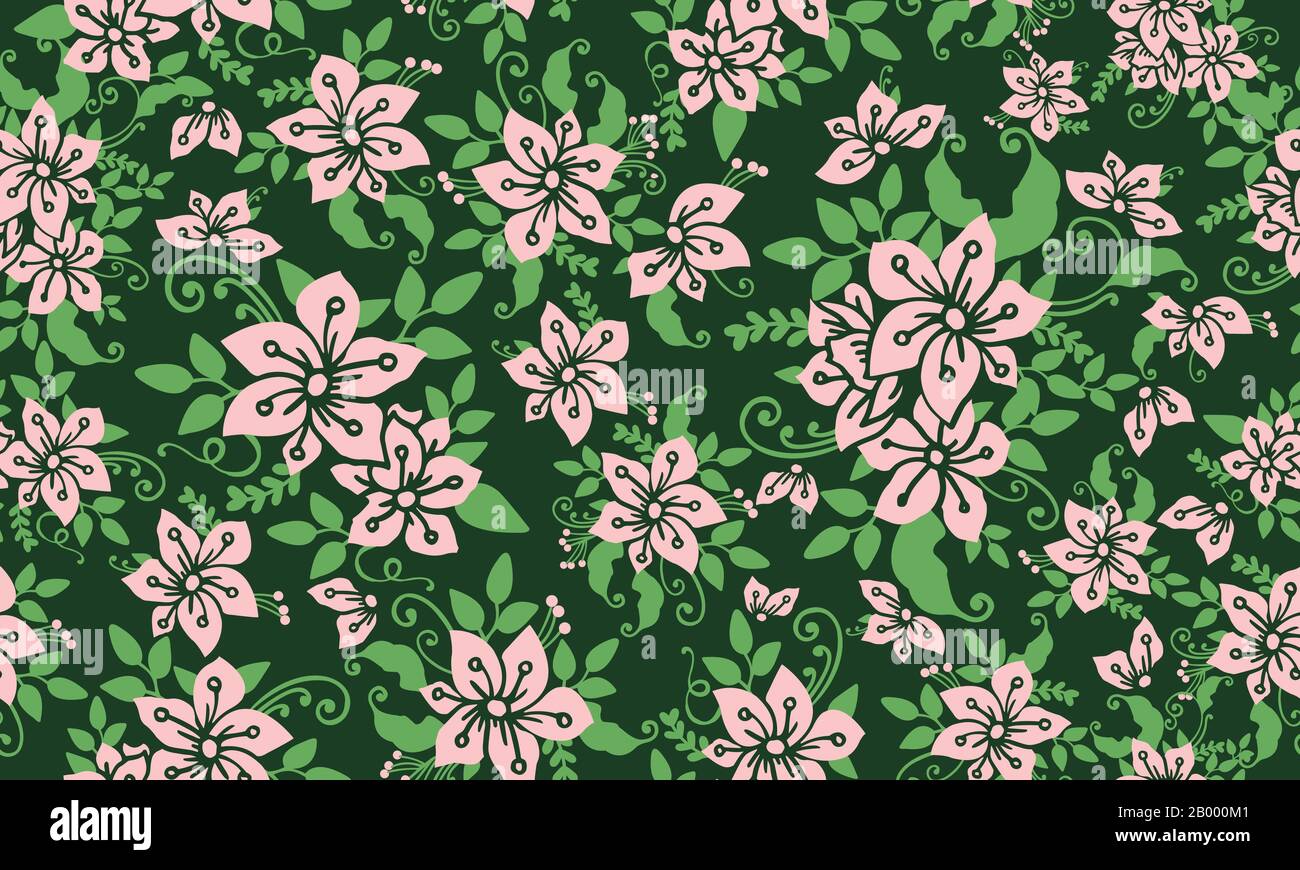 Spring floral pattern background, with seamless of leaf and flower ...