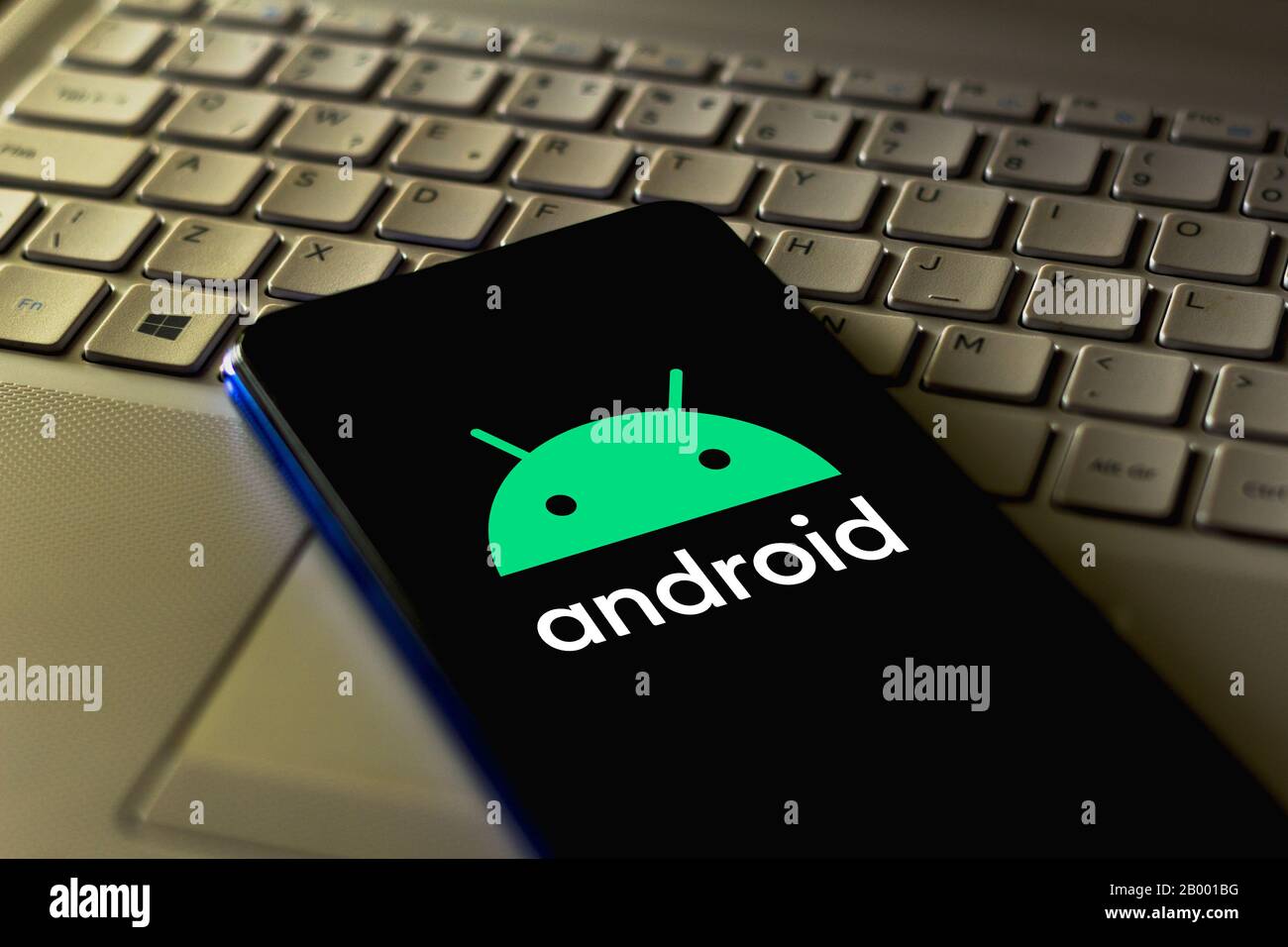 In this photo illustration the Android logo seen displayed on a ...