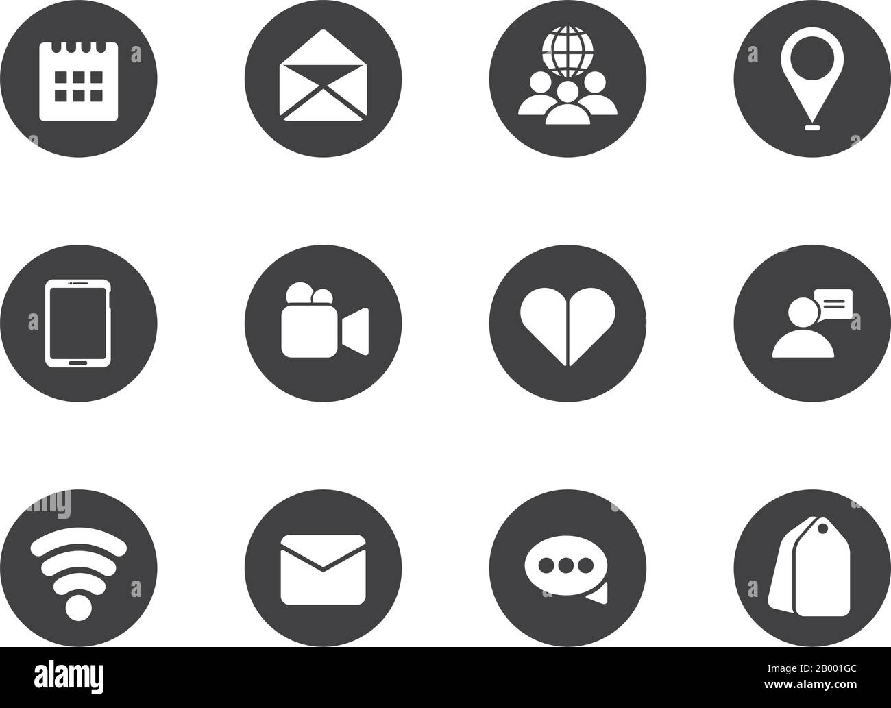 Block flat style icon set design, Social media multimedia communication ...