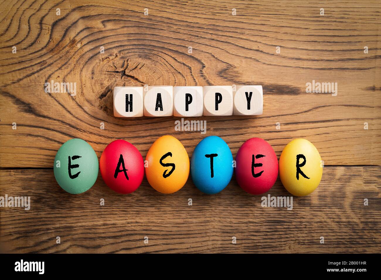 Easter Eggs on wooden background with message "Happy Easter Stock Photo ...