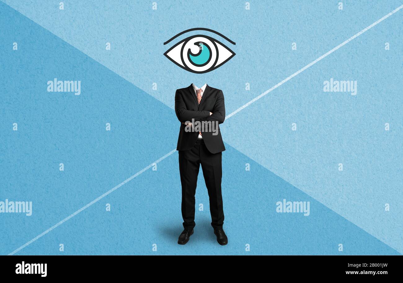 headless businessman with an eye symbol on paper background Stock Photo ...