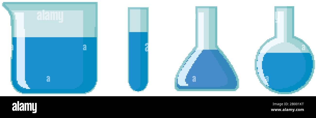 Set of science containers with blue chemical illustration Stock Vector ...