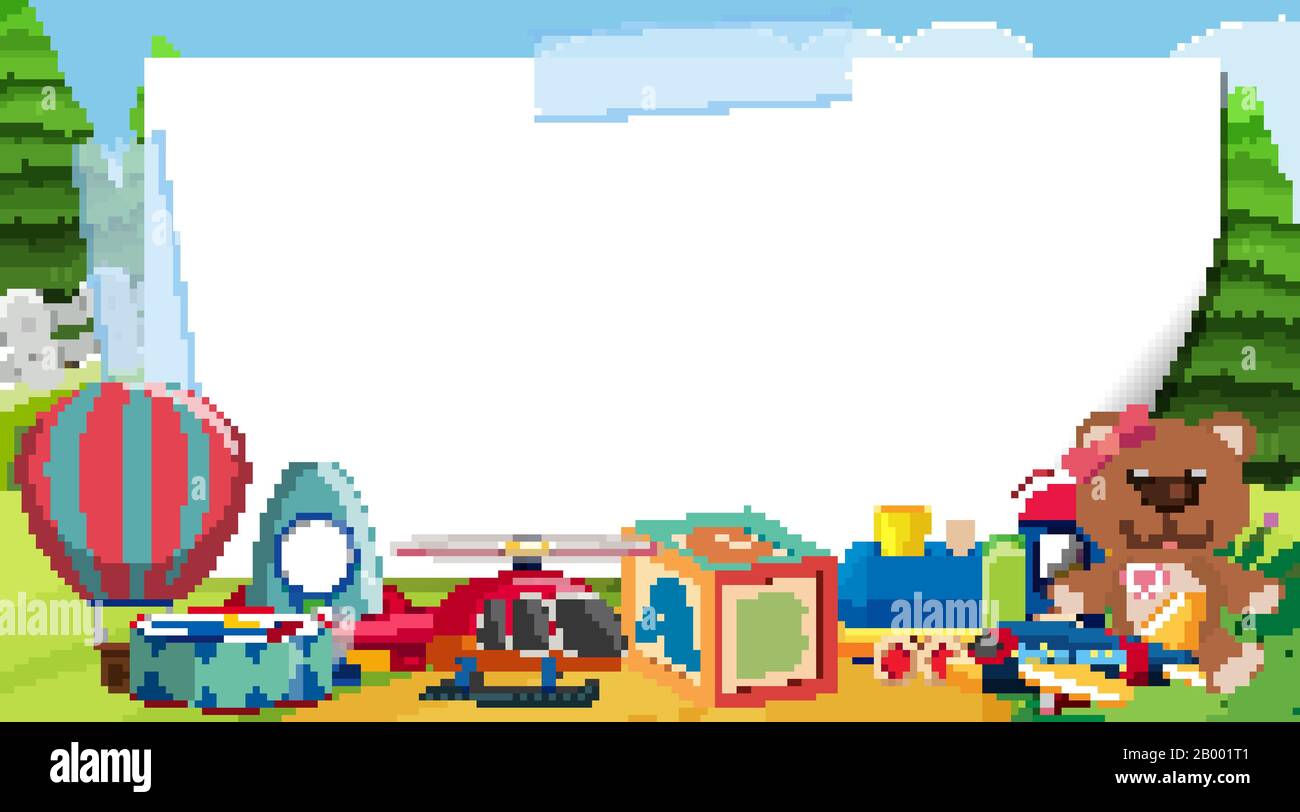 Border template with many toys in the park illustration Stock Vector ...