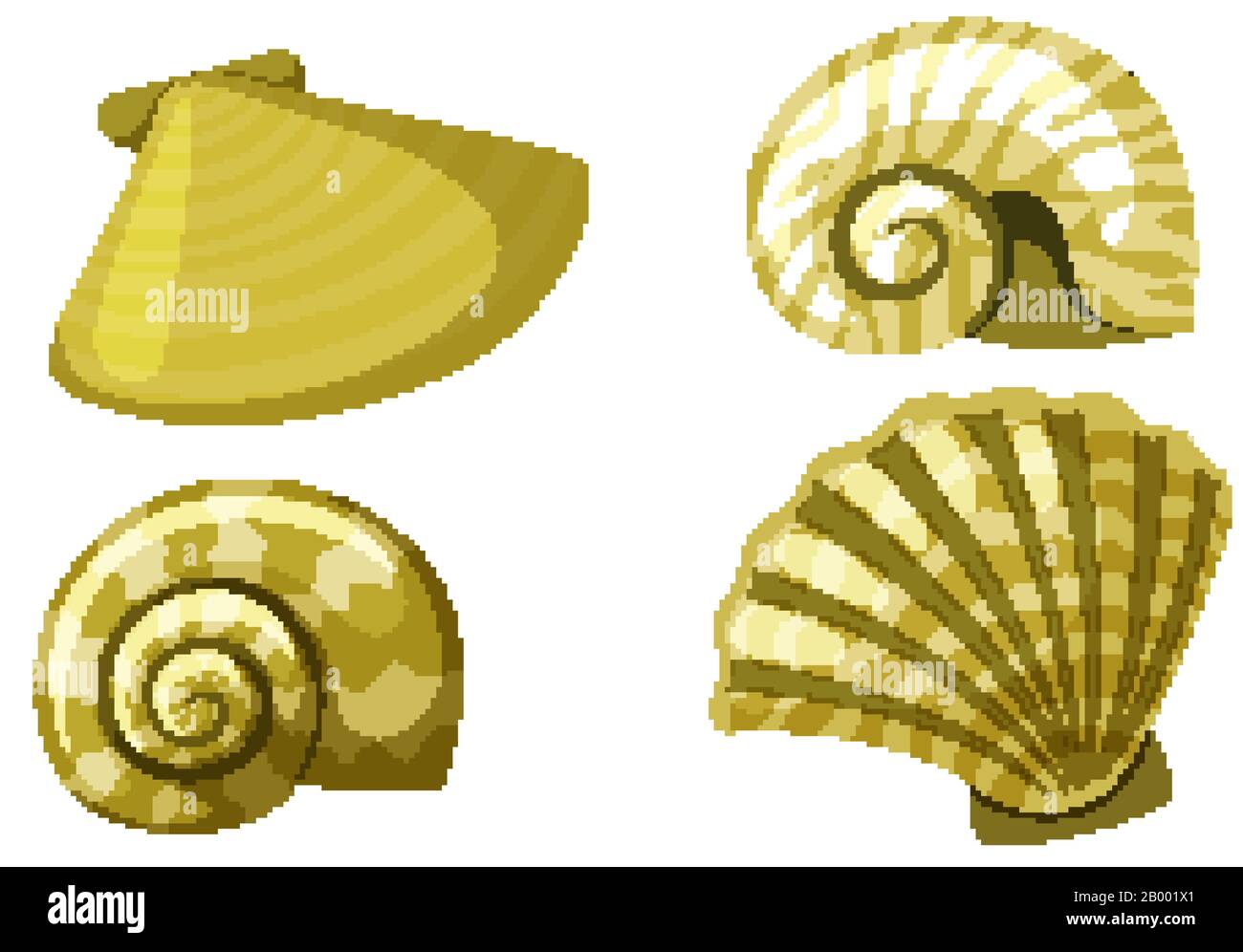 Set of isolated set of seashells in yellow color illustration Stock ...