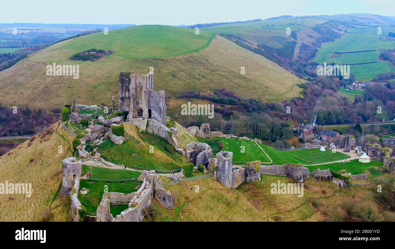 Corfe castle in england aerial hi-res stock photography and images - Alamy