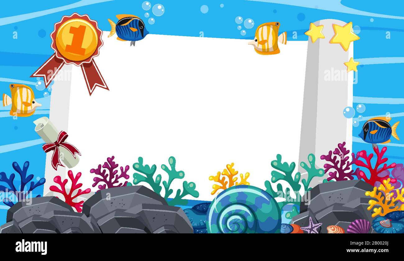Banner template with many sea creatures in the ocean illustration Stock ...