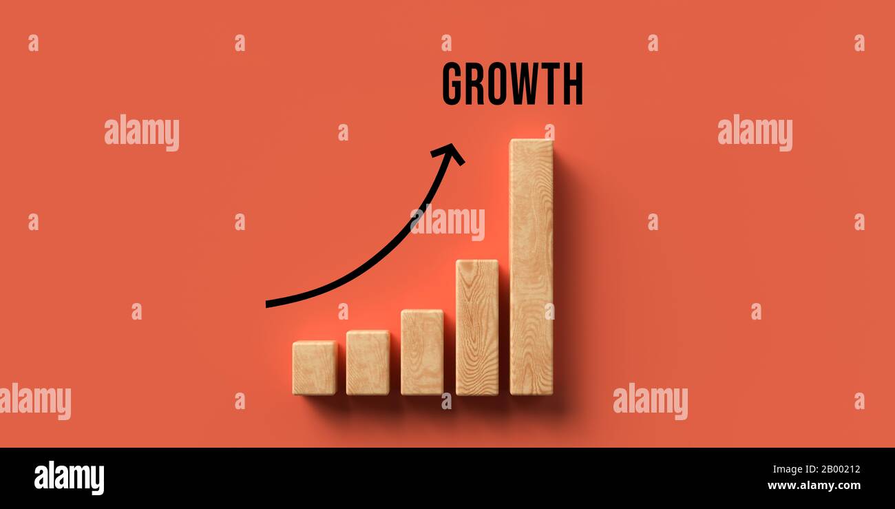 wooden blocks as a graph with the word GROWTH on orange background - 3D ...