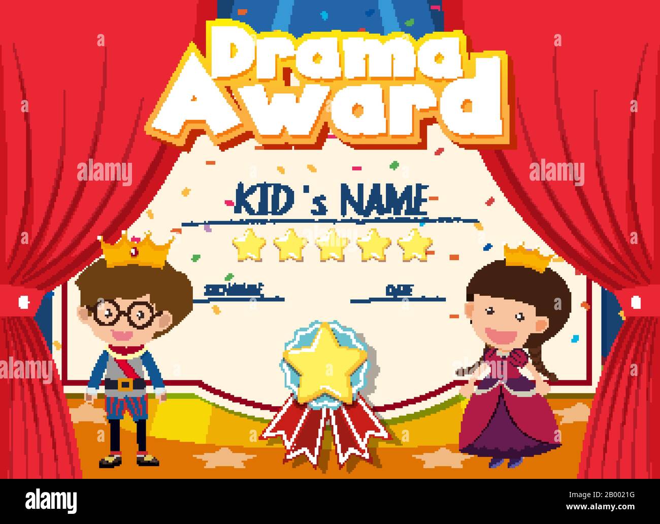 Certificate template for drama award with kids on stage background ...