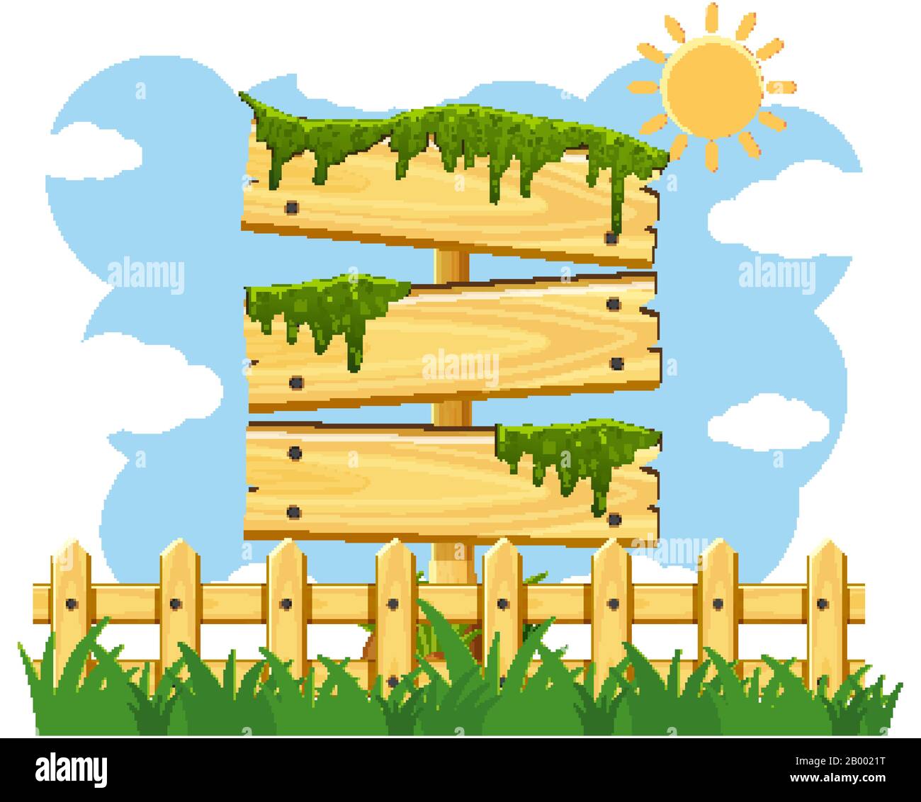 Wooden sign template with green grass in the park illustration Stock ...