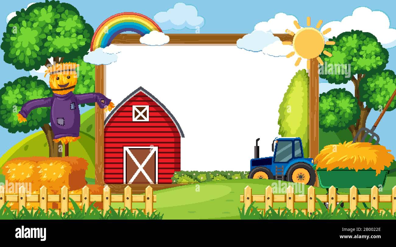 Border template with farm scene in background illustration Stock Vector ...