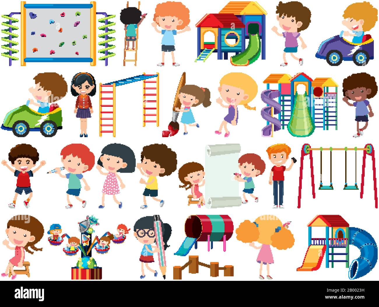 Large set of isolated objects of happy kids illustration Stock Vector ...