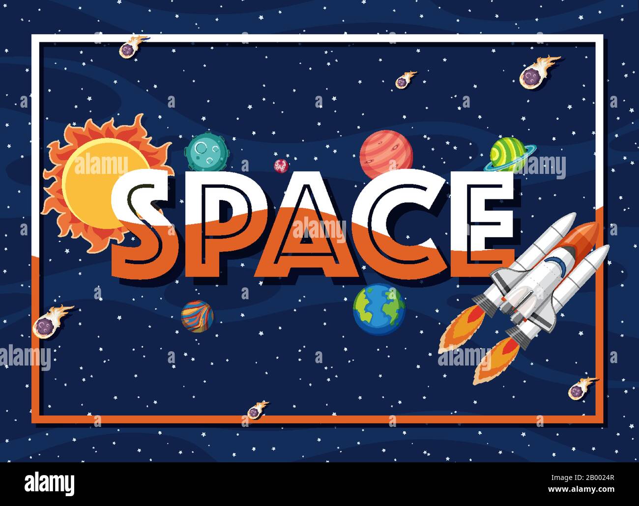 Background theme of space with spaceship and many planets illustration ...