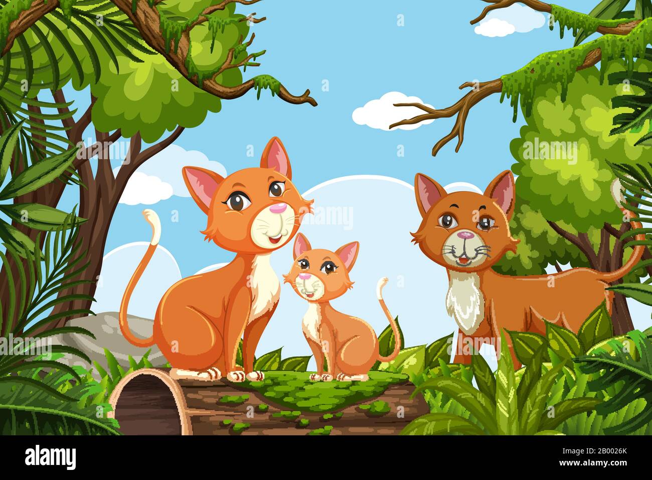 Cute cats in jungle scene illustration Stock Vector Image & Art - Alamy